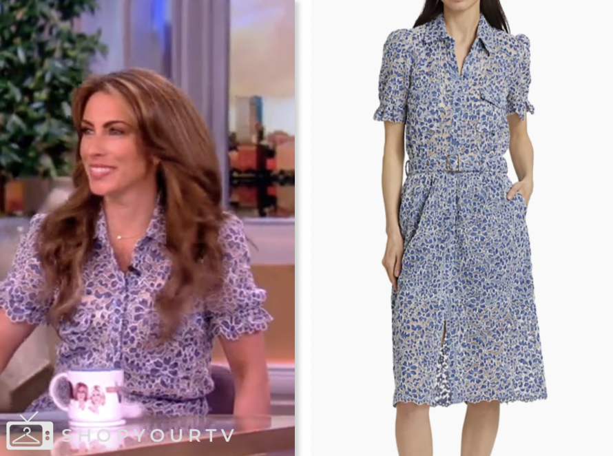 The View: June 2024 Alyssa Farah Griffin's Blue Floral Lace Midi Shirt ...
