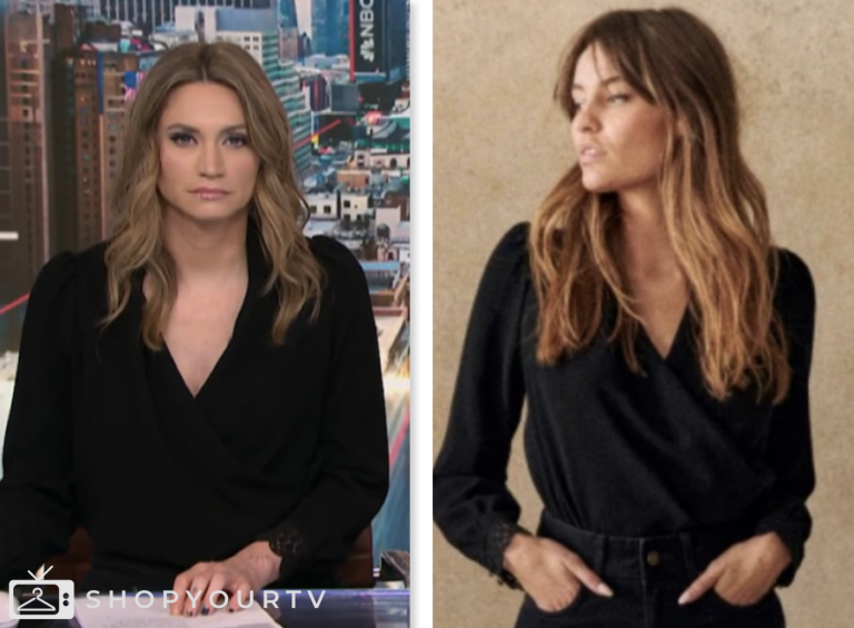 NBC News Daily: June 2024 Ellison Barber's Black Wrap Lace Cuff Blouse ...