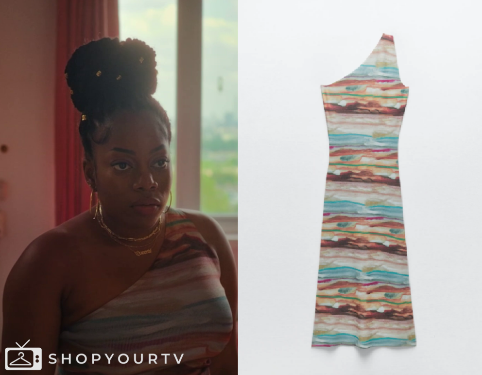 Queenie: Season 1 Episode 8 Queenie's Abstract Stripe One Shoulder ...