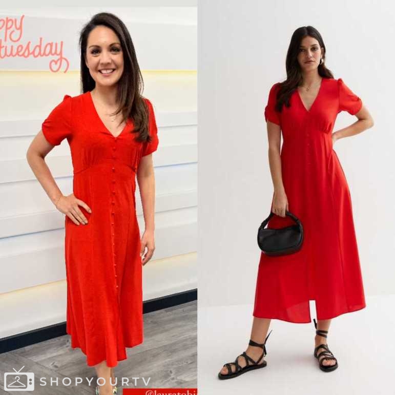 Good Morning Britain: June 2024 Laura Tobin’s Red Puff Sleeve Midi ...