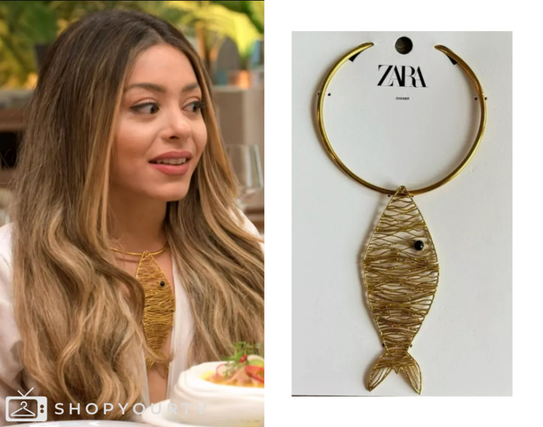 Owning Manhattan: Season 1 Jade's Gold Fish Choker Necklace | Shop Your TV