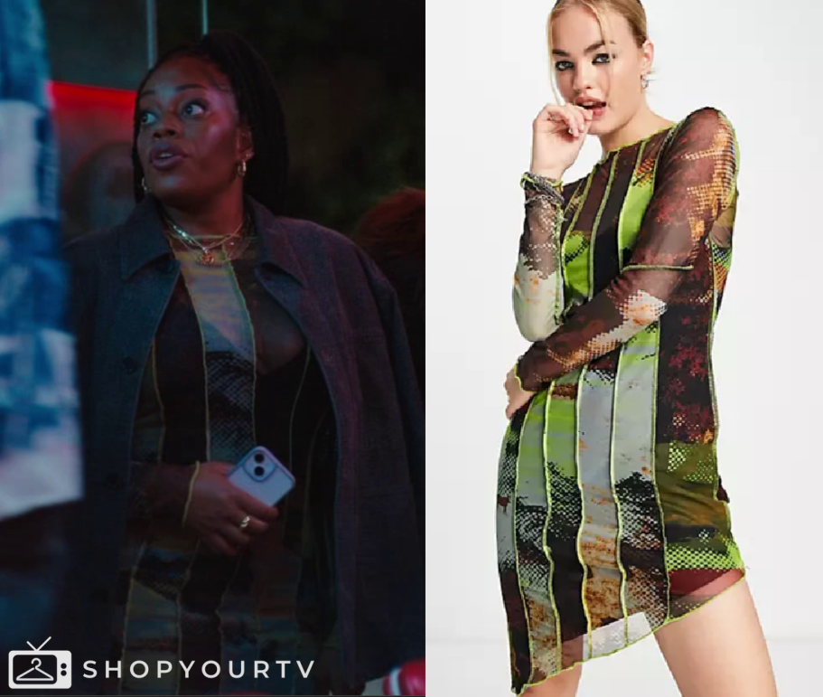 Queenie: Season 1 Episode 2 Queenie's Mesh Print Exposed Seam Dress ...