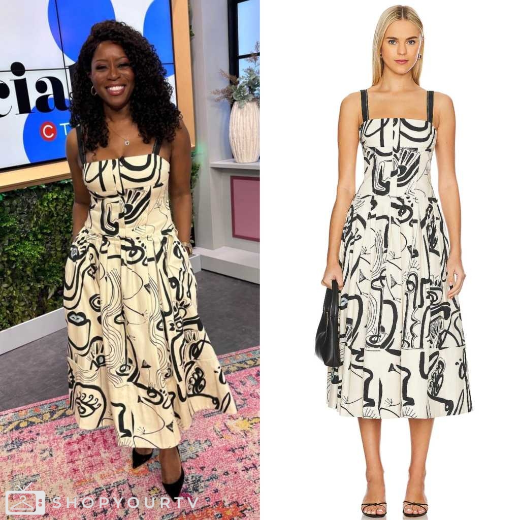 The Social: June 2024 Andrea Bain’s White Printed Midi Dress | Shop Your TV