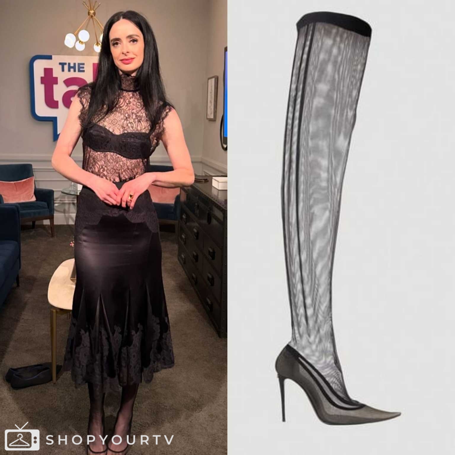 The Talk: June 2024 Krysten Ritter’s Black Mesh Boots | Shop Your TV