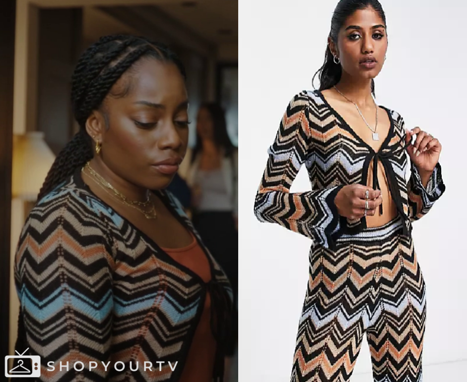 Queenie: Season 1 Episode 4 Queenie's Chevron Knit Tie Front Sweater ...