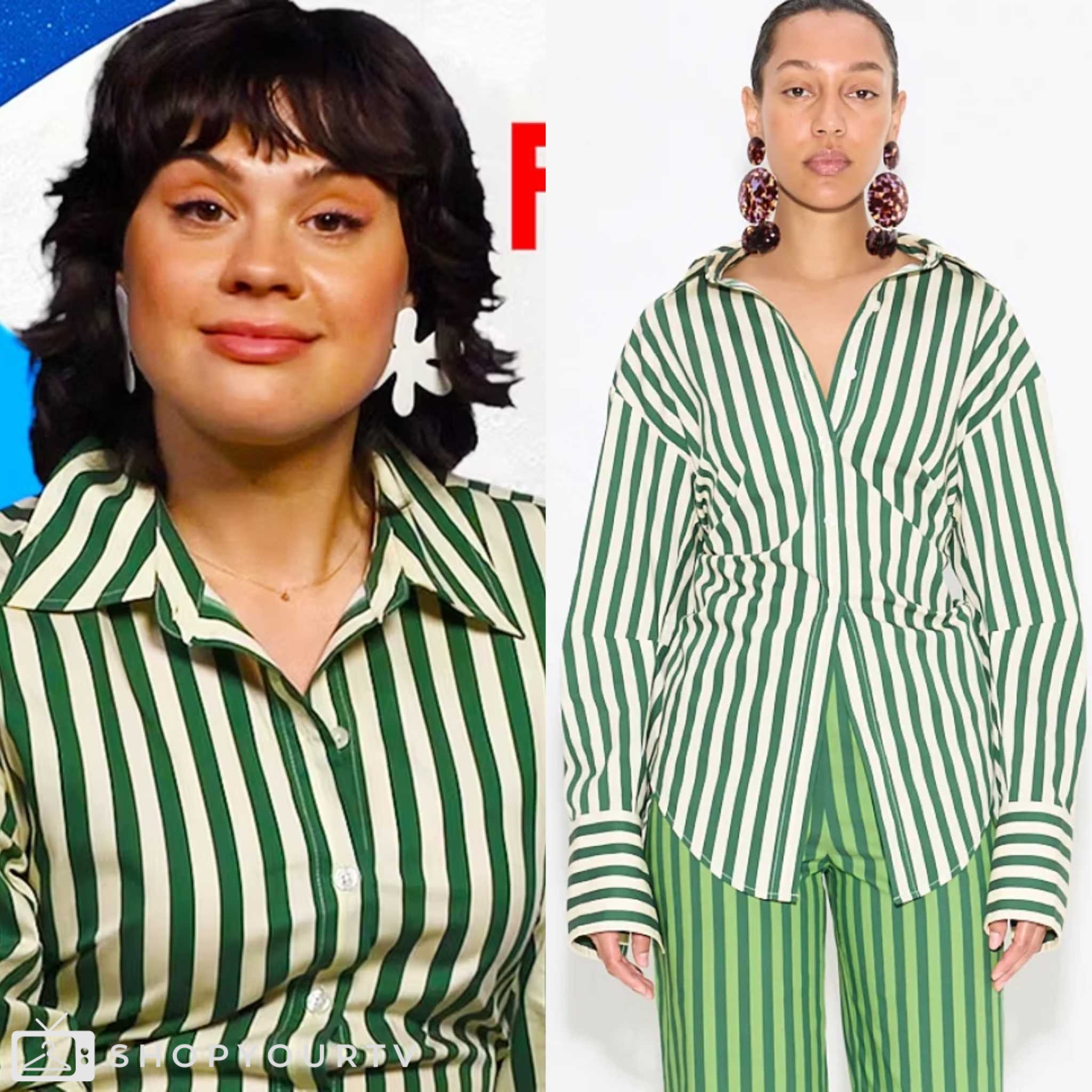 Press Junket: 2024 “Fly Me to the Moon” Anna Garcia’s Striped Shirt ...
