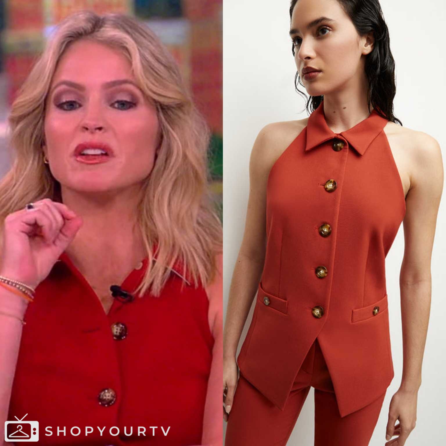 The View: July 2024 Sara Haines’s Red Front Button Vest | Shop Your TV