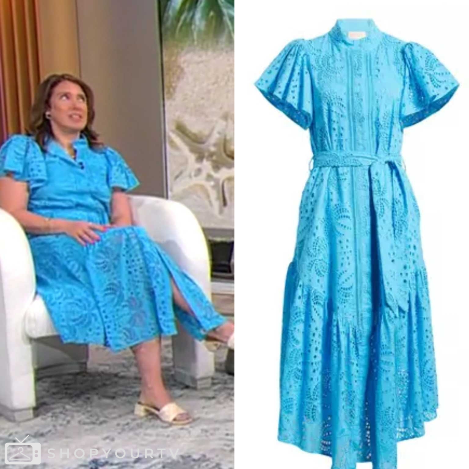 CBS Mornings: July 2024 Sarah Gelman’s Blue Eyelet Midi Dress | Shop ...
