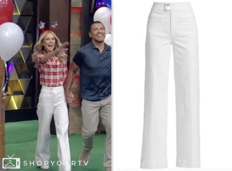 Live with Kelly and Mark: July 2024 Kelly Ripa's White Wide Leg Jeans ...