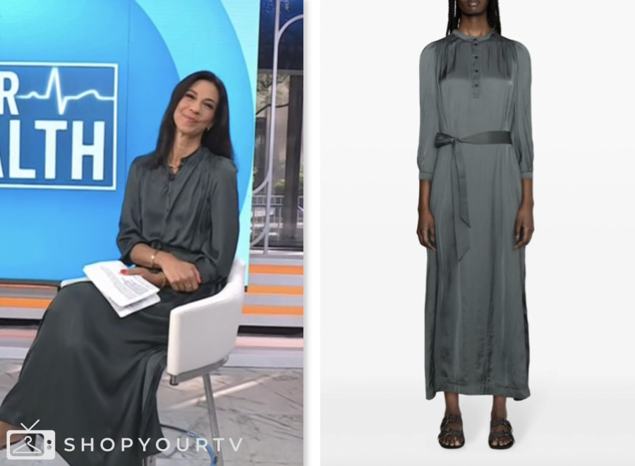The Today Show: July 2024 Dr. Natalie Azar's Grey Satin Midi Dress ...