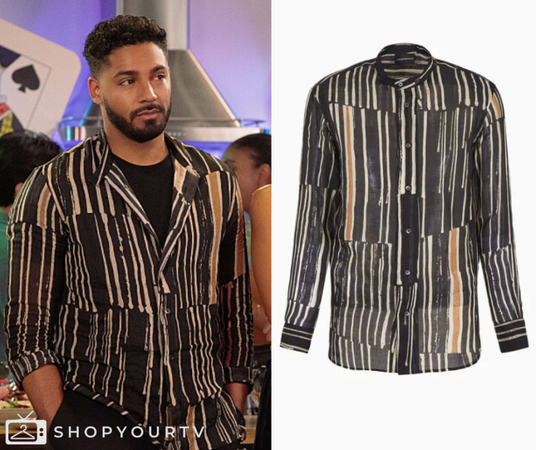 All American: Season 6 Episode 14 Jordan's Black Striped Shirt | Shop ...