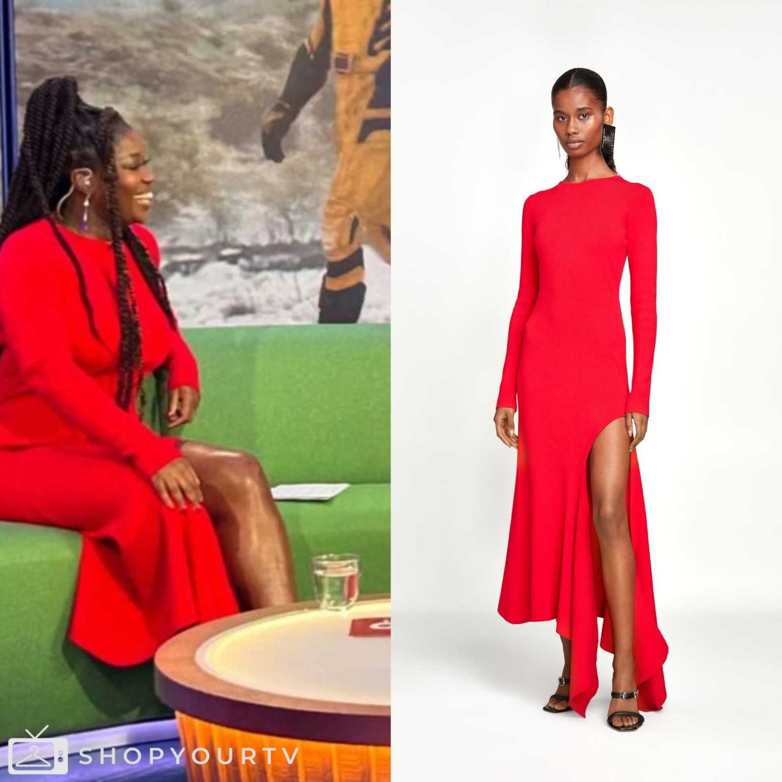 The One Show: July 2024 Clara Amfo’s Red Long Sleeve Dress | Shop Your TV