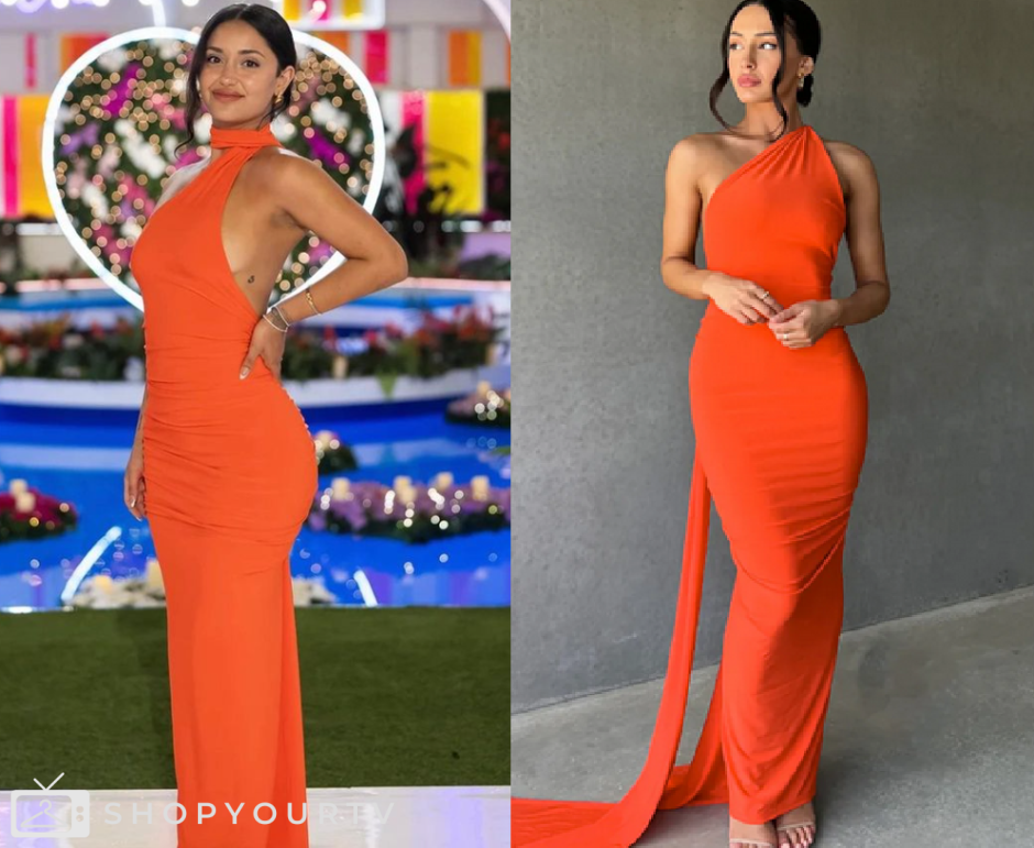 Love Island (USA): Season 6 Episode 36 Leah's Orange High Neck Dress ...