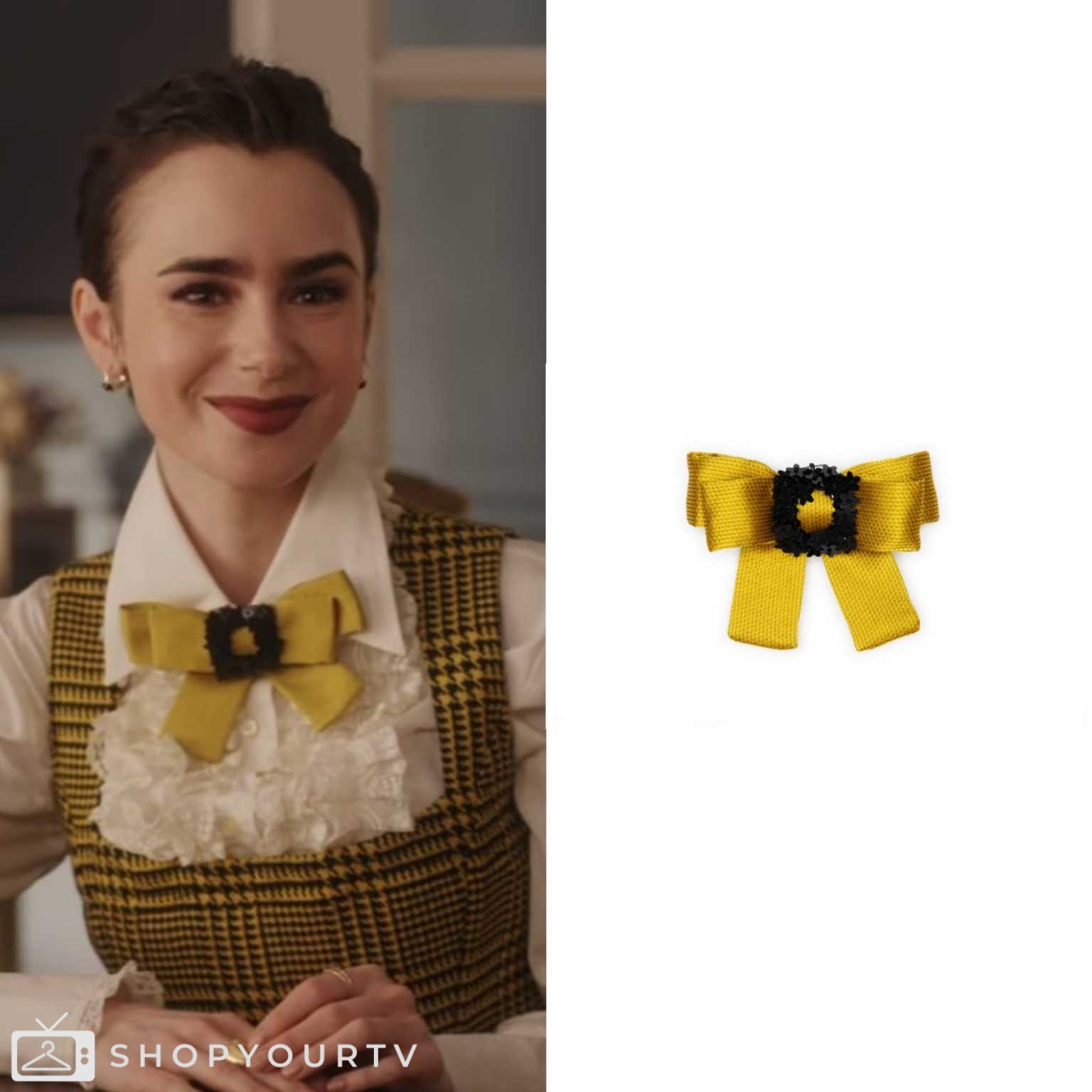 Emily in Paris: Season 4 Episode 4 Emily’s Yellow Bow Brooch | Shop Your TV