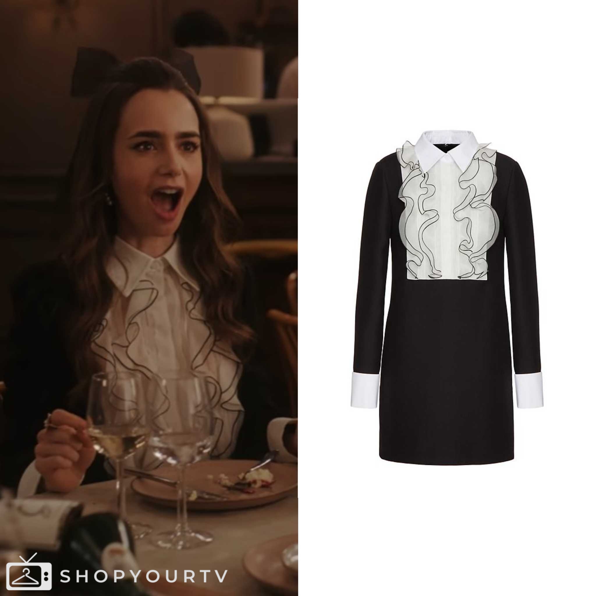 Emily in Paris: Season 4 Episode 5 Emily’s Black Ruffled Dress | Shop ...