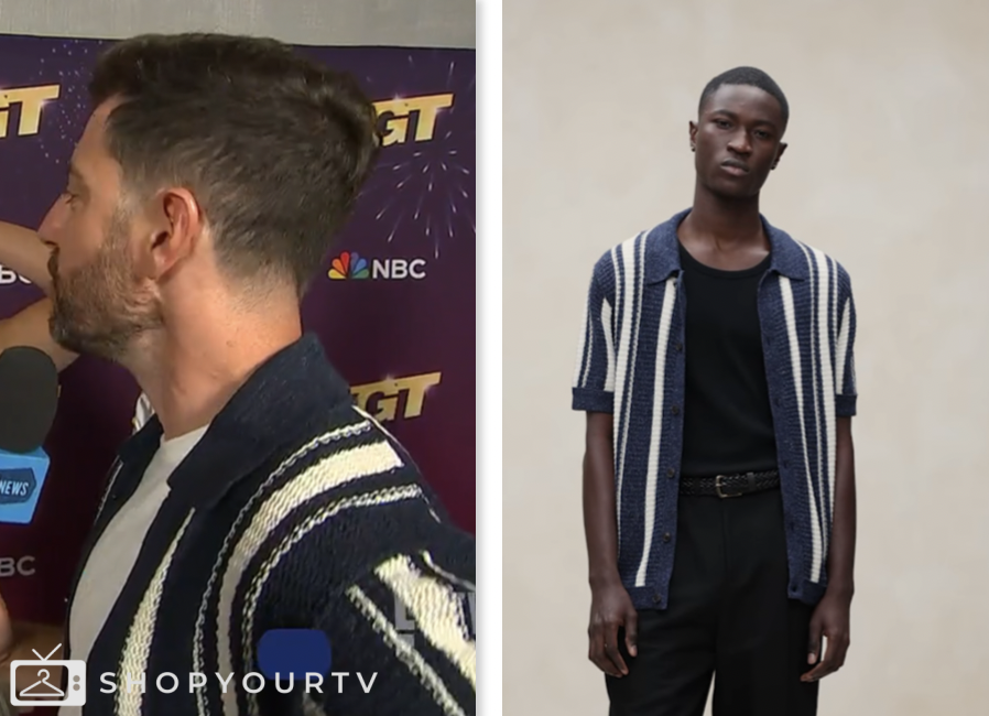E! News: August 2024 Will Marfuggi's Navy Blue and White Striped Knit ...
