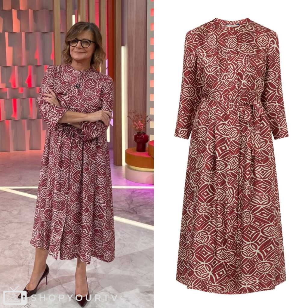 Julia: July 2024 Julia’s Red Abstract Print Midi Dress | Shop Your TV