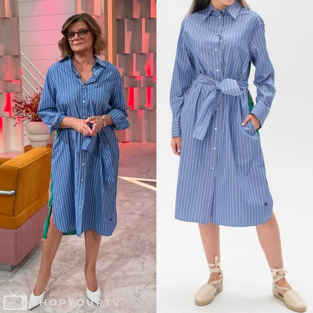 Julia: July 2024 Julia’s Blue Striped Shirt Dress | Shop Your TV