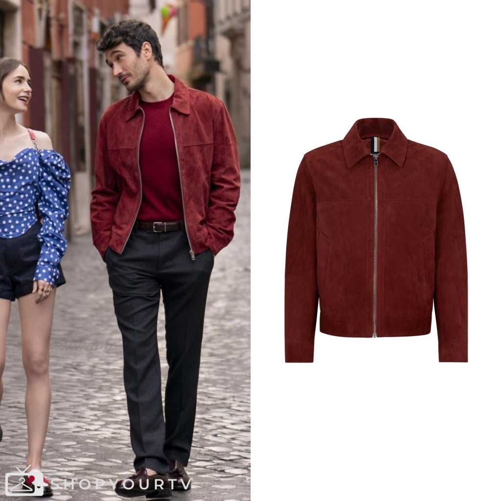Emily in Paris: Season 4 Episode 9 Marcello's Red Suede Jacket | Shop ...