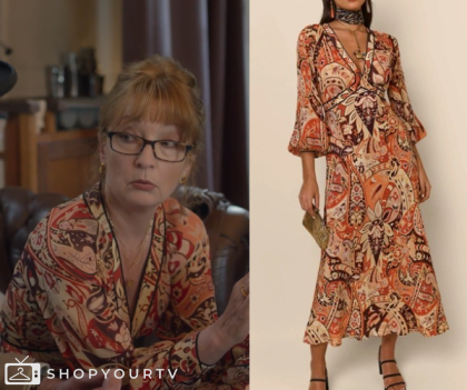 Moonflower Murders: Season 1 Episode 6 Susan's Orange Paisley V Neck ...