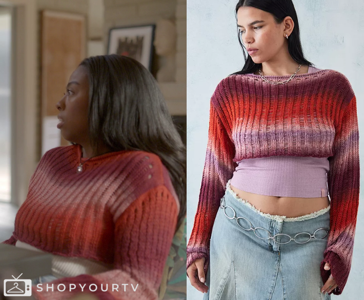 Shrinking: Season 2 Episode 4 Red Tie Dye Knit Crop Sweater | Shop Your TV