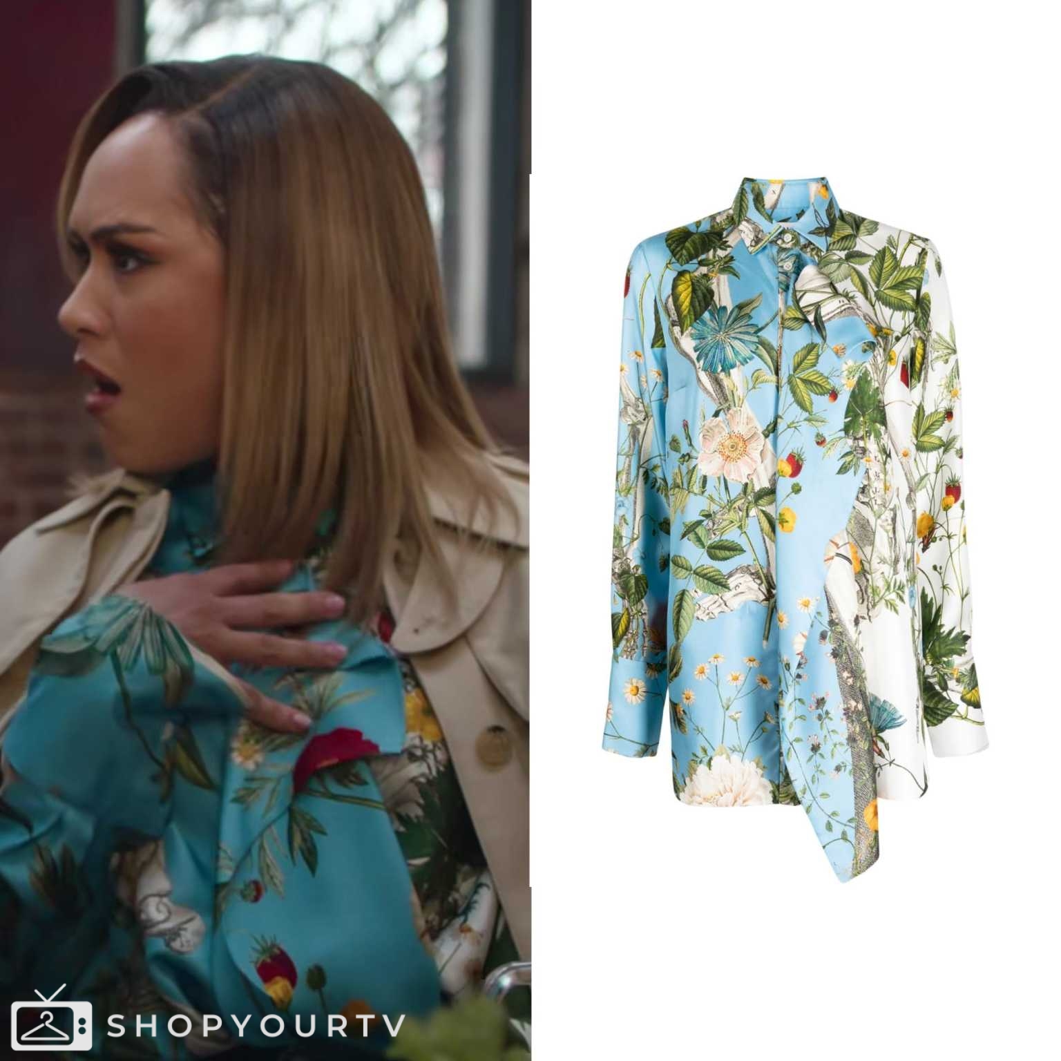 Harlem: Season 3 Quinn’s Blue Floral-Print Layered Shirt | Shop Your TV