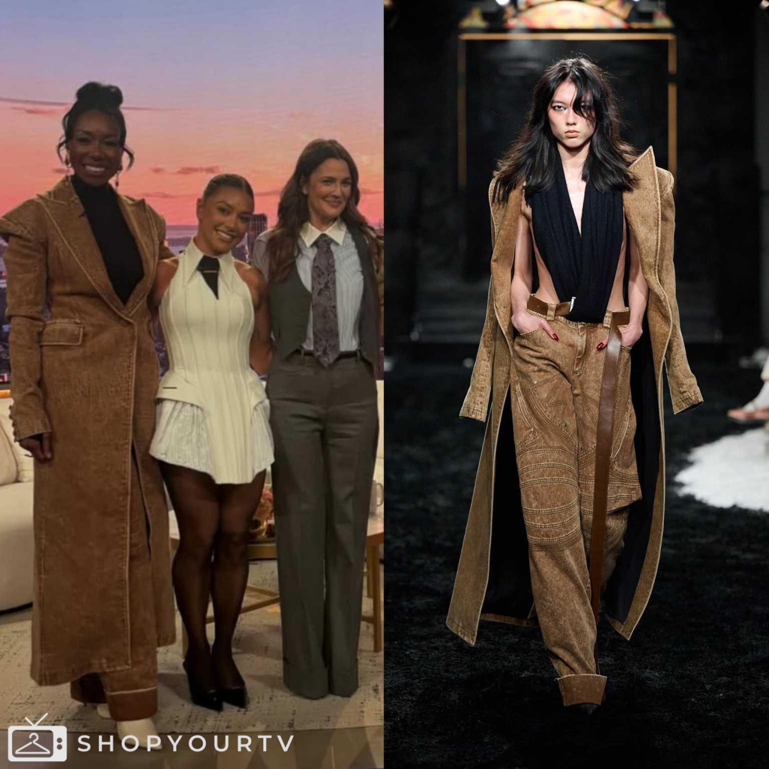 Drew Barrymore Show: January 2025 Amanda Warren’s Long Denim Coat ...