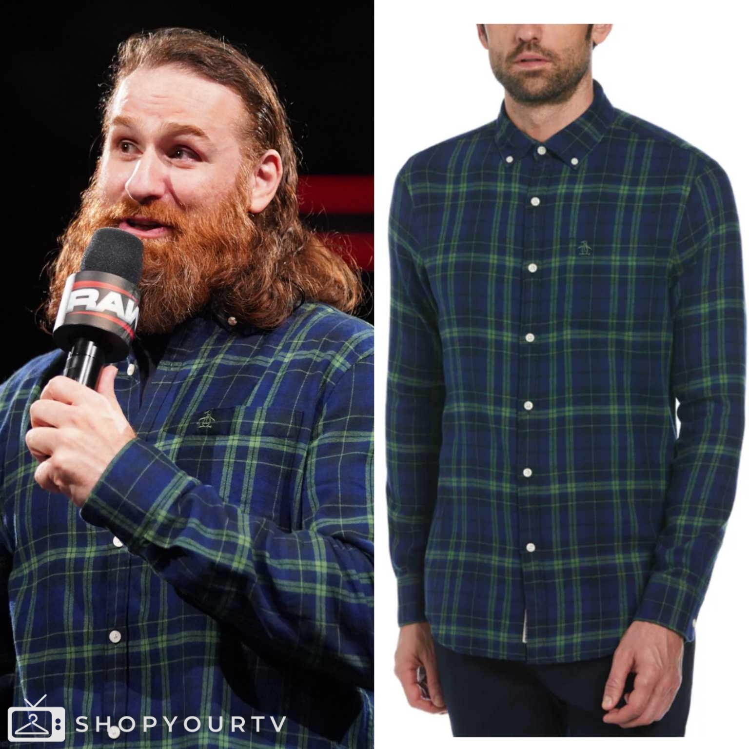 WWE Raw February 2025: Sami's Green and Blue Plaid Shirt | Shop Your TV
