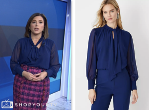 The Today Show: February 2025 Chloe Melas's Navy Blue Tie Neck Top ...
