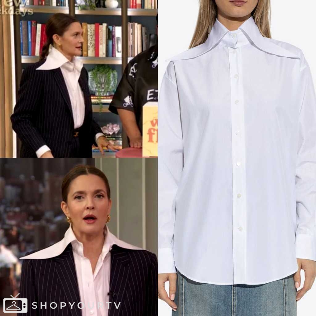 Drew Barrymore Show: March 2025 Drew’s Pointed Collar Poplin Shirt ...
