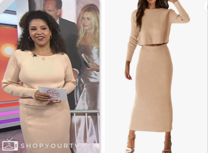 The Today Show: March 2025 Arianna Davis's Beige Ribbed Knit Sweater and Knit Skirt Dress | Shop ...