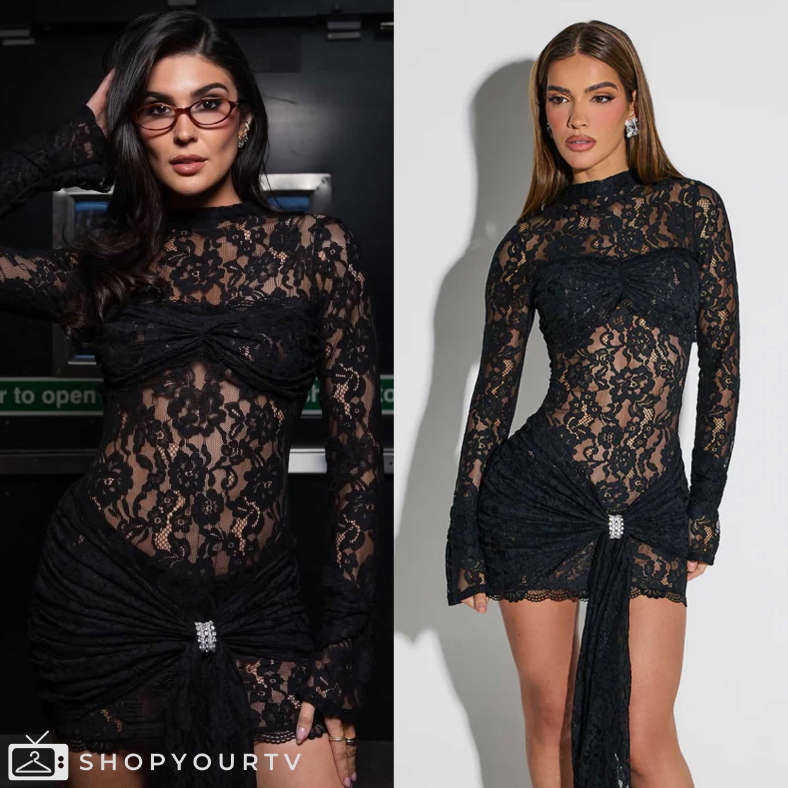 WWE Raw March 2025: Cathy's Black Lace Mini Dress with Tie | Shop Your TV