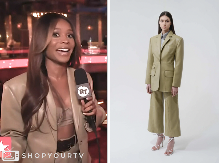 Access Hollywood: April 2025 Zuri Hall's Olive Green Leather Blazer and ...