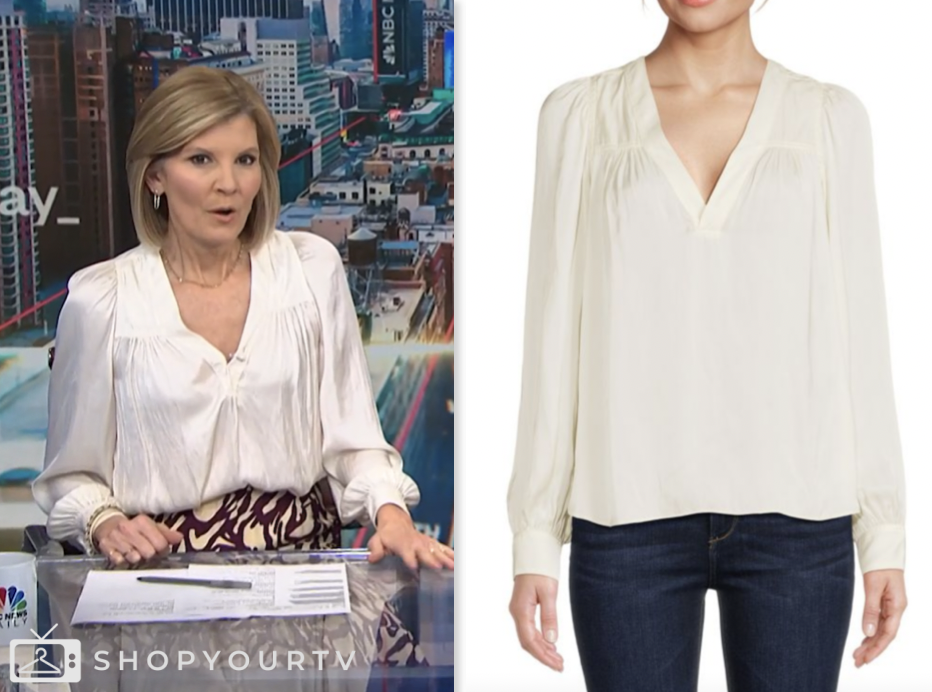 NBC News Daily: April 2025 Kate Snow’s Ivory V-Neck Satin Blouse | Shop ...