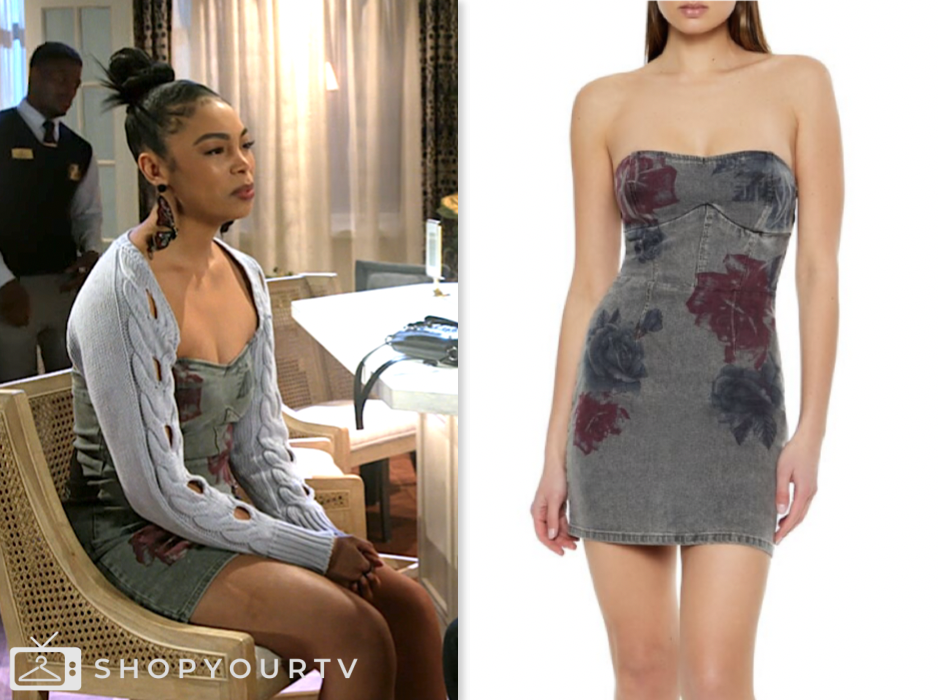 Beyond the Gates: April 2025 Chelsea Hamilton's Grey Denim Floral Mini ...