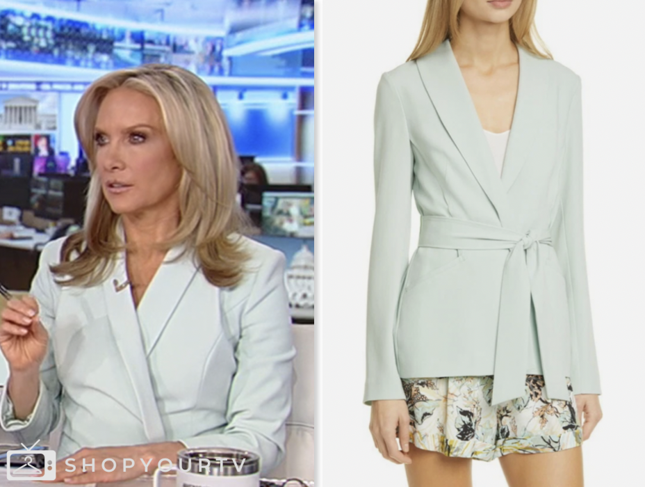 America’s Newsroom: April 2025 Dana Perino’s Mint Green Shawl Collar Wrap Blazer | Shop Your TV