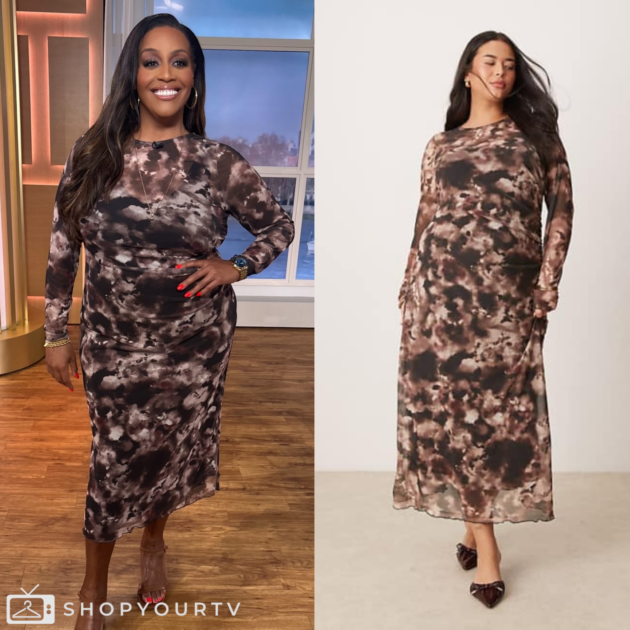 This Morning: April 2025 Alison’s Mesh Ruched Midi Dress | Shop Your TV