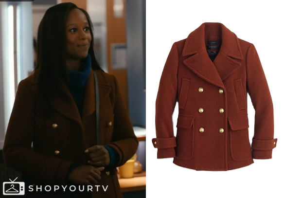 Chicago Med: Season 10 Episode 18 Naomi's Rust Brown Pea Coat | Shop ...
