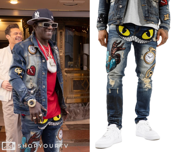American Idol: Season 23 Episode 8 Flava Flav's Denim Patchwork Jeans ...