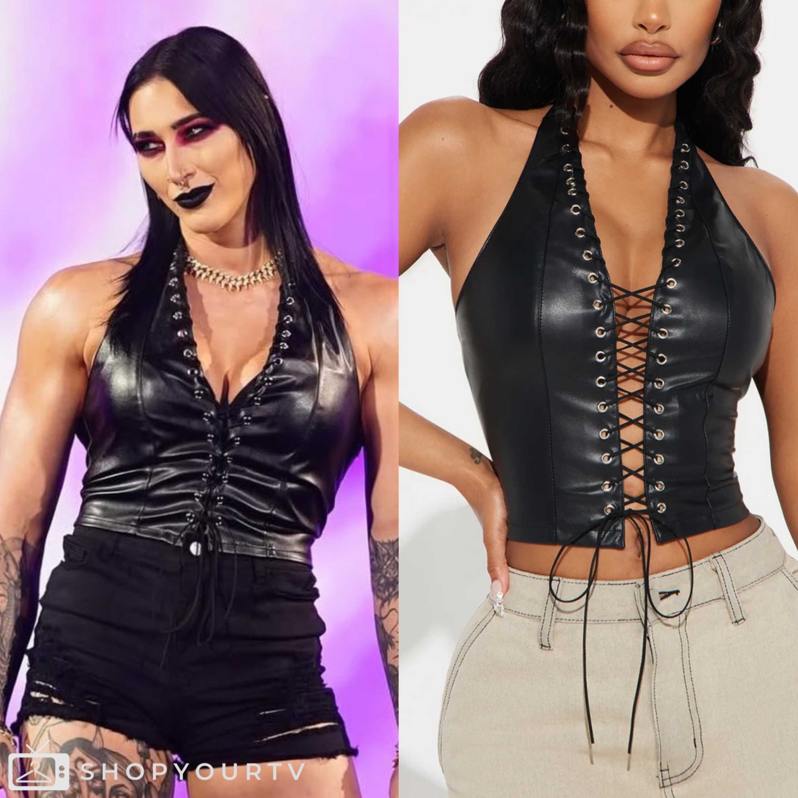 WWE Raw April 2025: Rhea's Black Leather Lace Up Top | Shop Your TV
