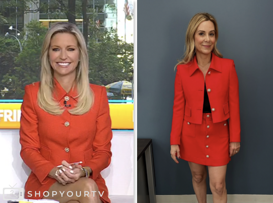 Fox and Friends: May 2025 Ainsley Earhardt's Red Crop Jacket and Mini ...