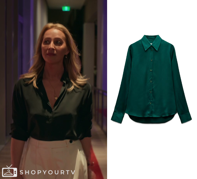 Strife: Season 2 Episode 1 Evelyn's Green Satin Blouse | Shop Your TV