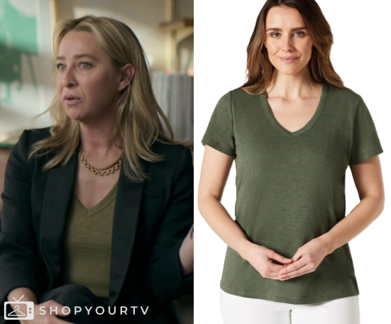 Strife: Season 2 Episode 2 Evelyn's Olive V Neck Tee | Shop Your TV