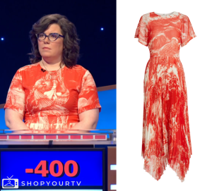 Jeopardy Masters: Season 3 Episode 3 Victoria Groce's Red Print Dress ...