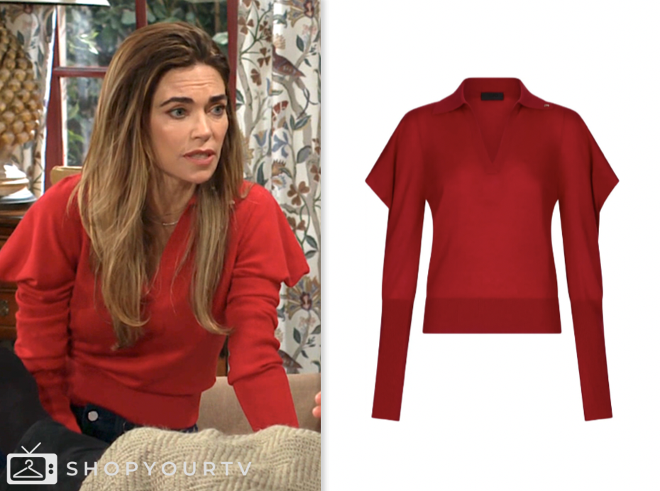 The Young and the Restless: June 2025 Victoria Newman's Red Polo Puff ...