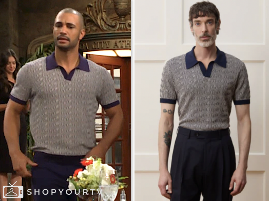 The Young and the Restless: June 2025 Holden Novak's Navy Blue Printed ...