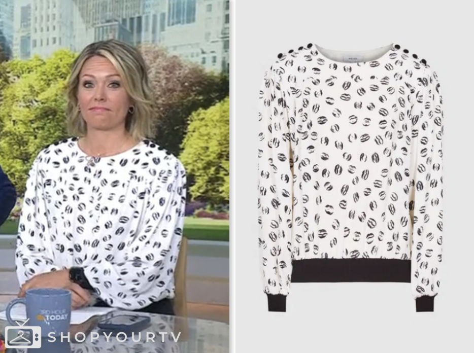 The Today Show: June 2025 Dylan Dreyer’s Black and White Lip Print Top ...