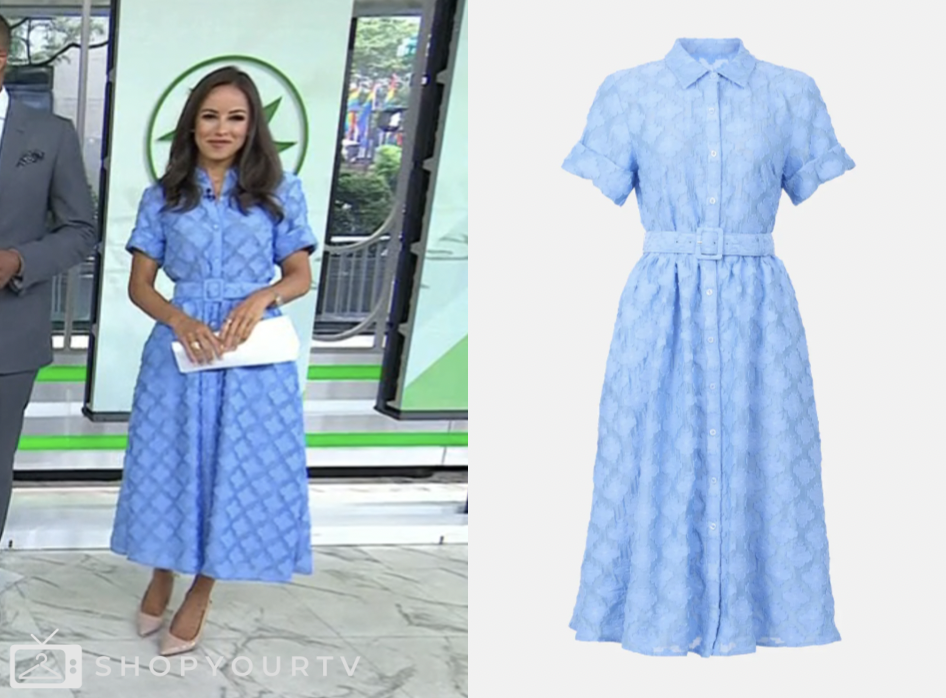 The Today Show: June 2025 Kaylee Hartung's Blue Floral Belted Midi ...