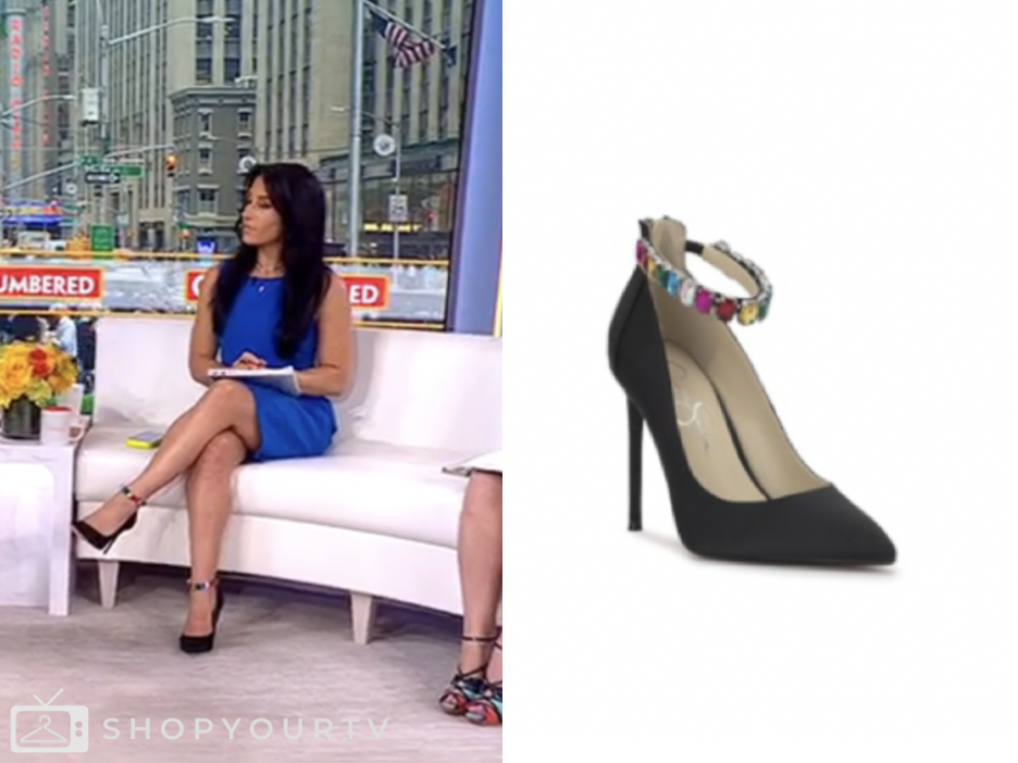 Outnumbered: June 2025 Emily Compagno’s Black Embellished Ankle Strap ...