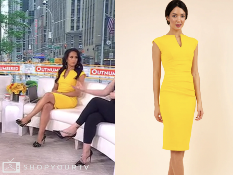 Outnumbered: June 2025 Emily Compagno’s Yellow Split Neck Sheath Dress ...